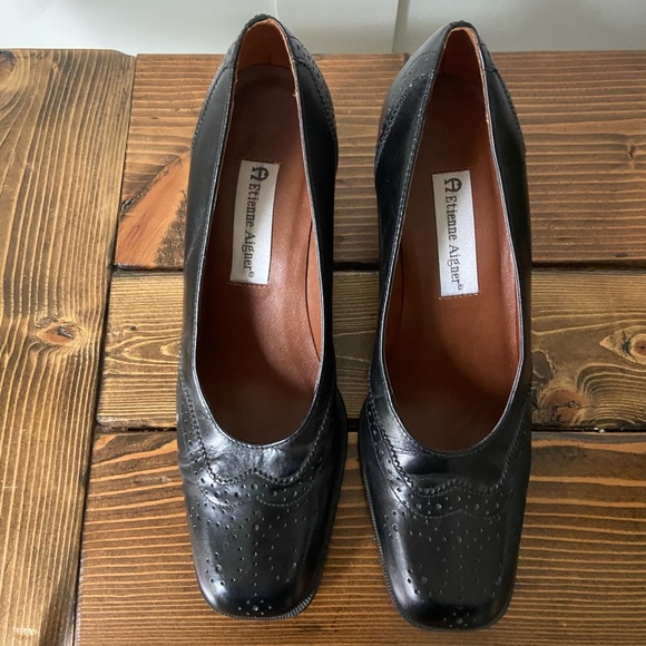 Etienne Aigner | Shoes | Etienne Aigner Leather Black Block Heel Shoes ...